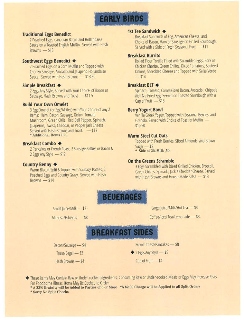 Breakfast Menu - Eagle Mountain Golf Club