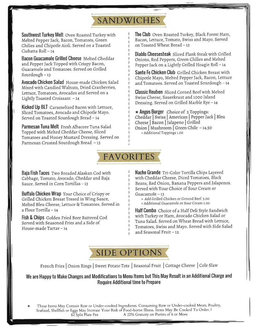 Lunch Menu - Eagle Mountain Golf Club