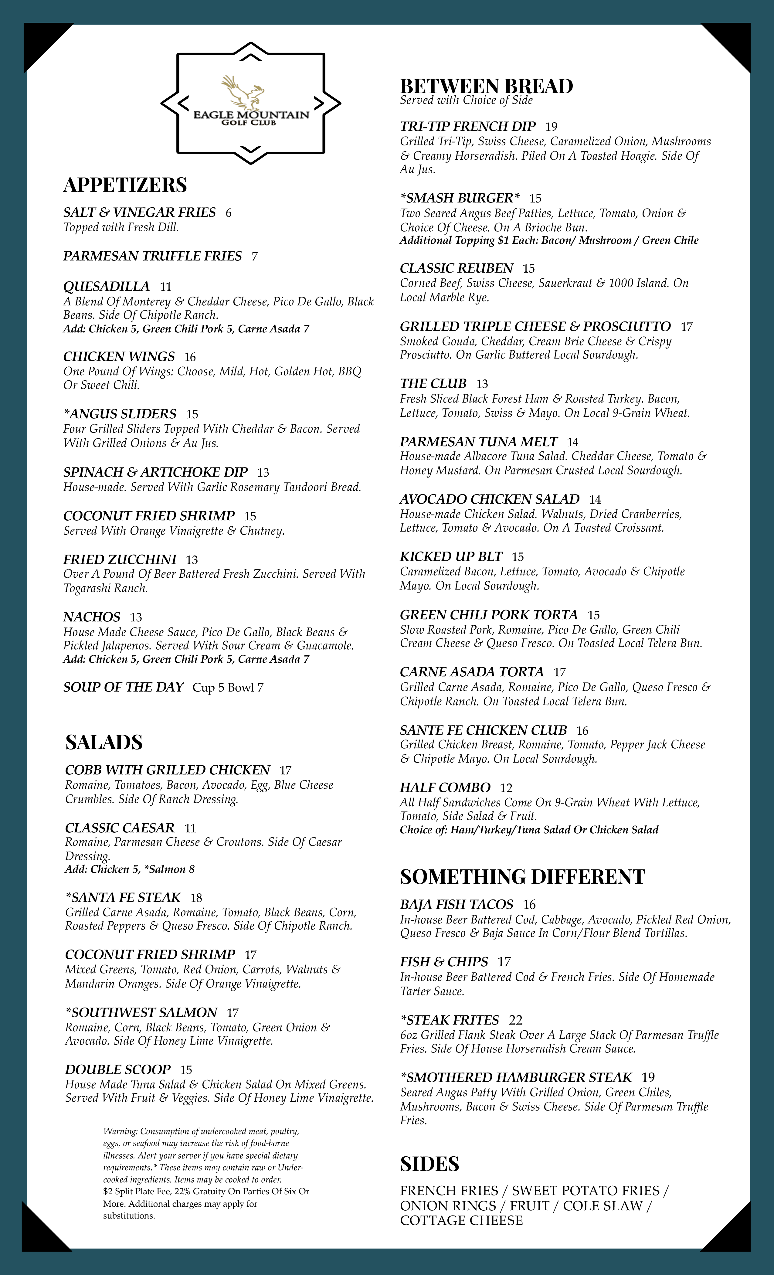 Lunch Menu - Eagle Mountain Golf Club