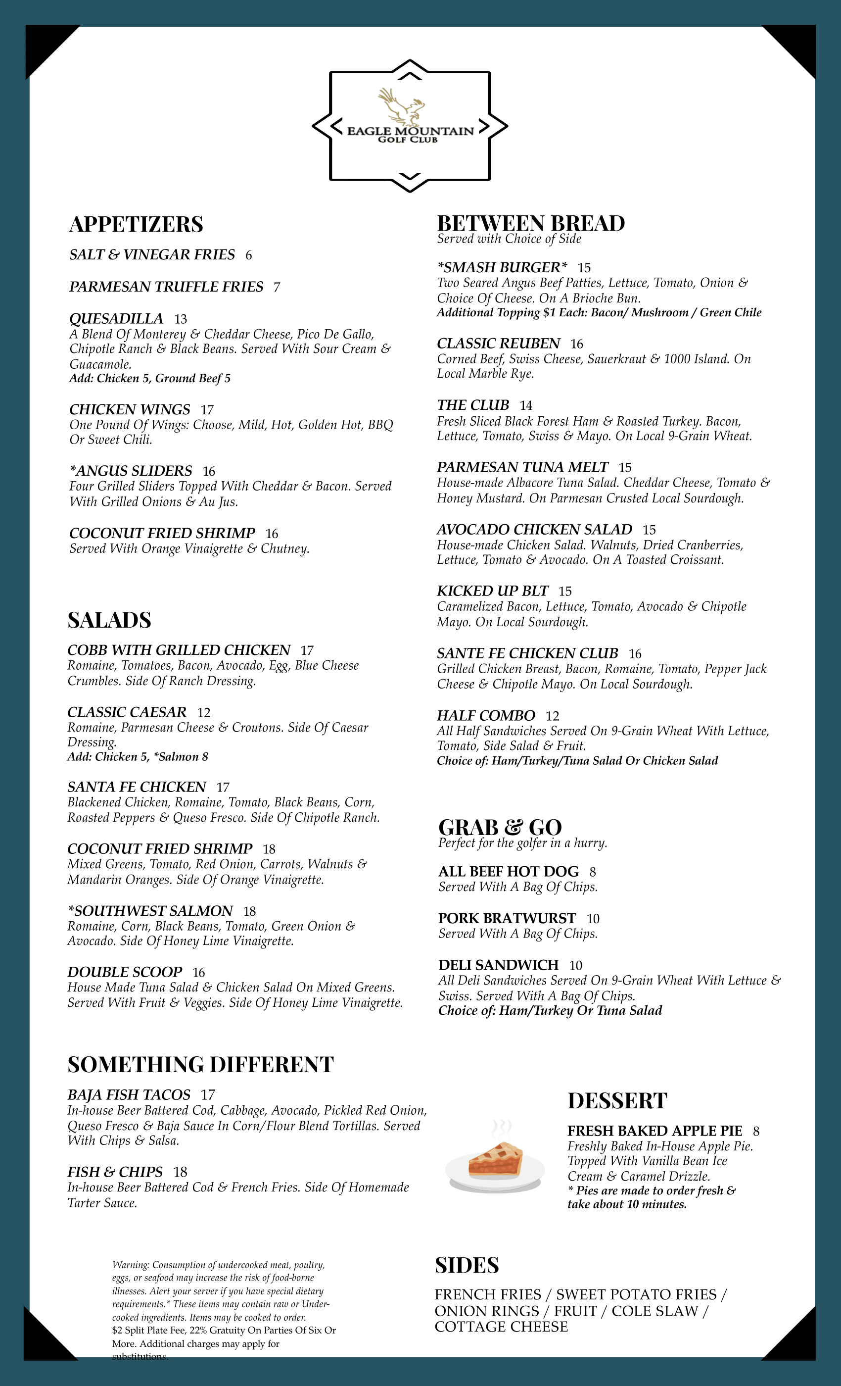 Lunch Menu - Eagle Mountain Golf Club